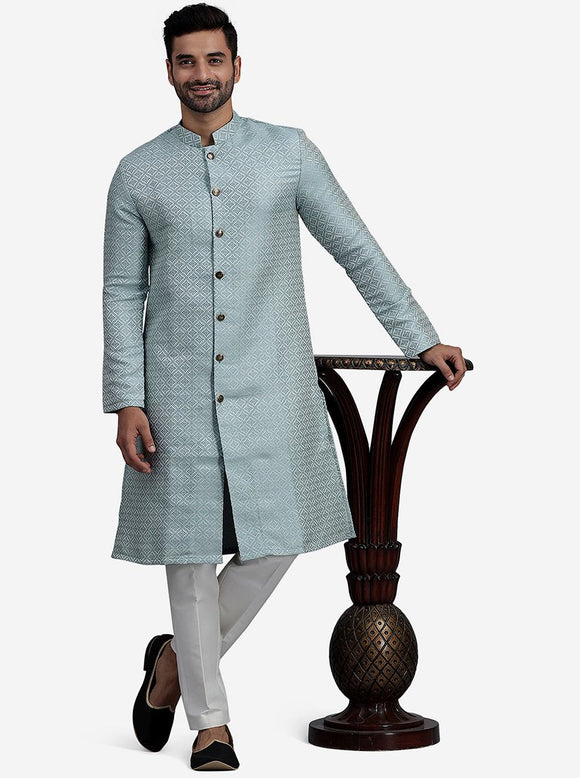Blue Straight Cut Jacquard Printed Kurta for Men – The Kurta Company