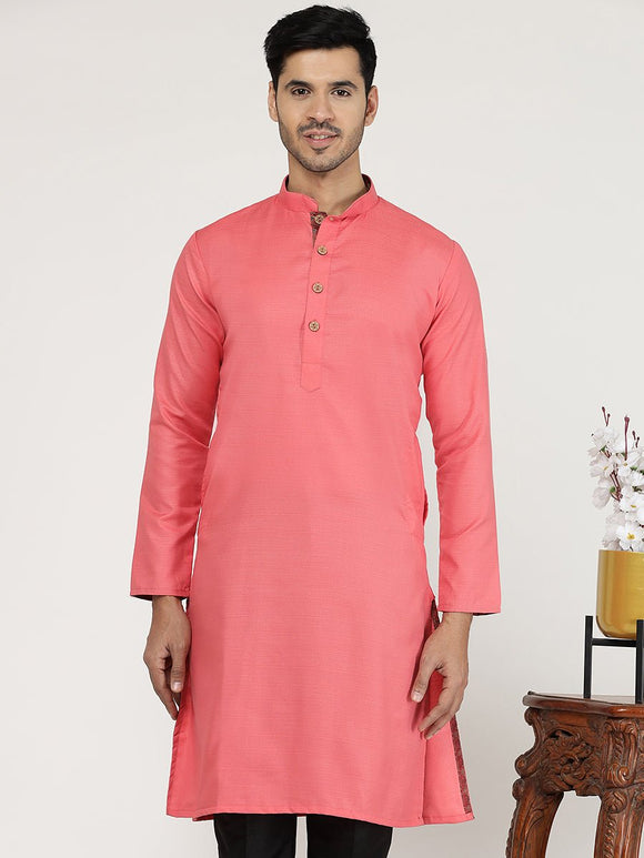 Candy Pink Solid Silk Blend Kurta for Men – The Kurta Company