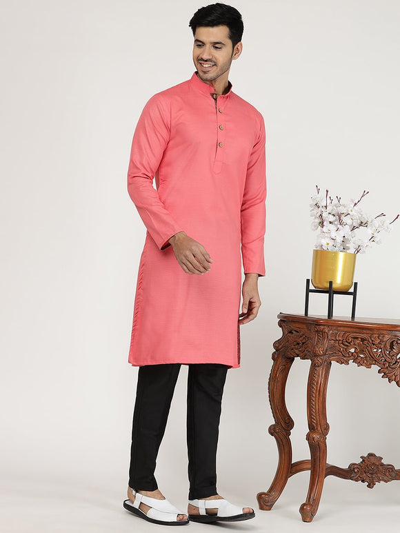 Candy Pink Solid Silk Blend Kurta for Men – The Kurta Company