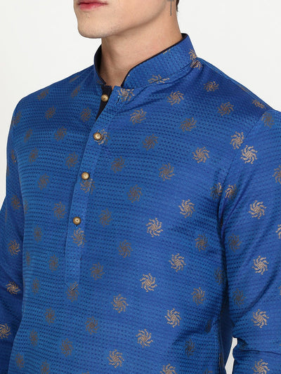 Cobalt Blue Texture Printed Silk Blend Kurta for Men – The Kurta Company