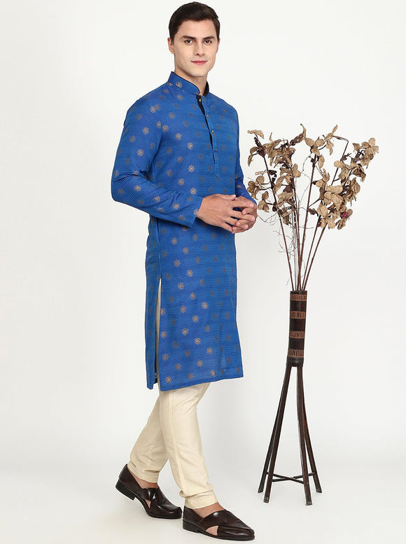 Cobalt Blue Texture Printed Silk Blend Kurta for Men – The Kurta Company