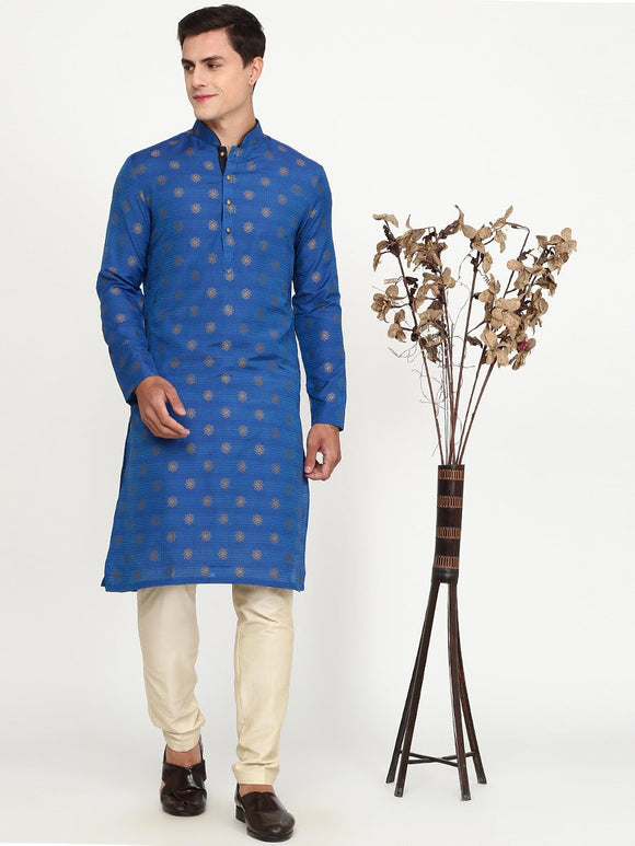 Cobalt Blue Texture Printed Silk Blend Kurta for Men – The Kurta Company