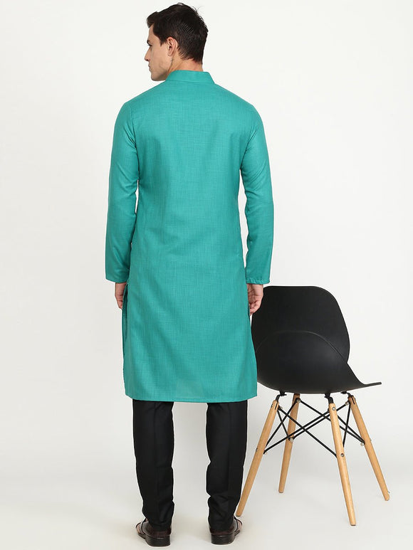 Green Solid Cotton Blend Kurta for Men – The Kurta Company