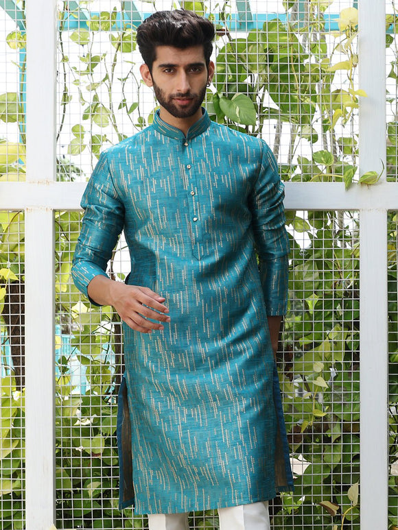 Charming Ice Blue Self-Textured Kurta For Men – The Kurta Company