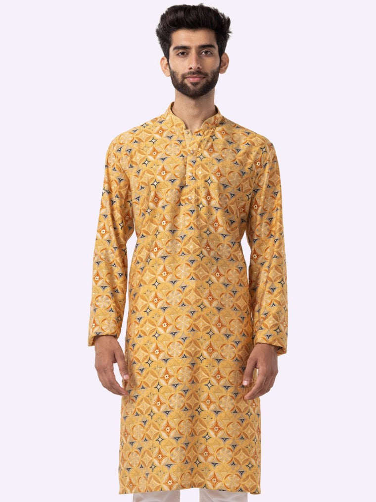 Designer Light Brown Printed Kurta For Men – The Kurta Company
