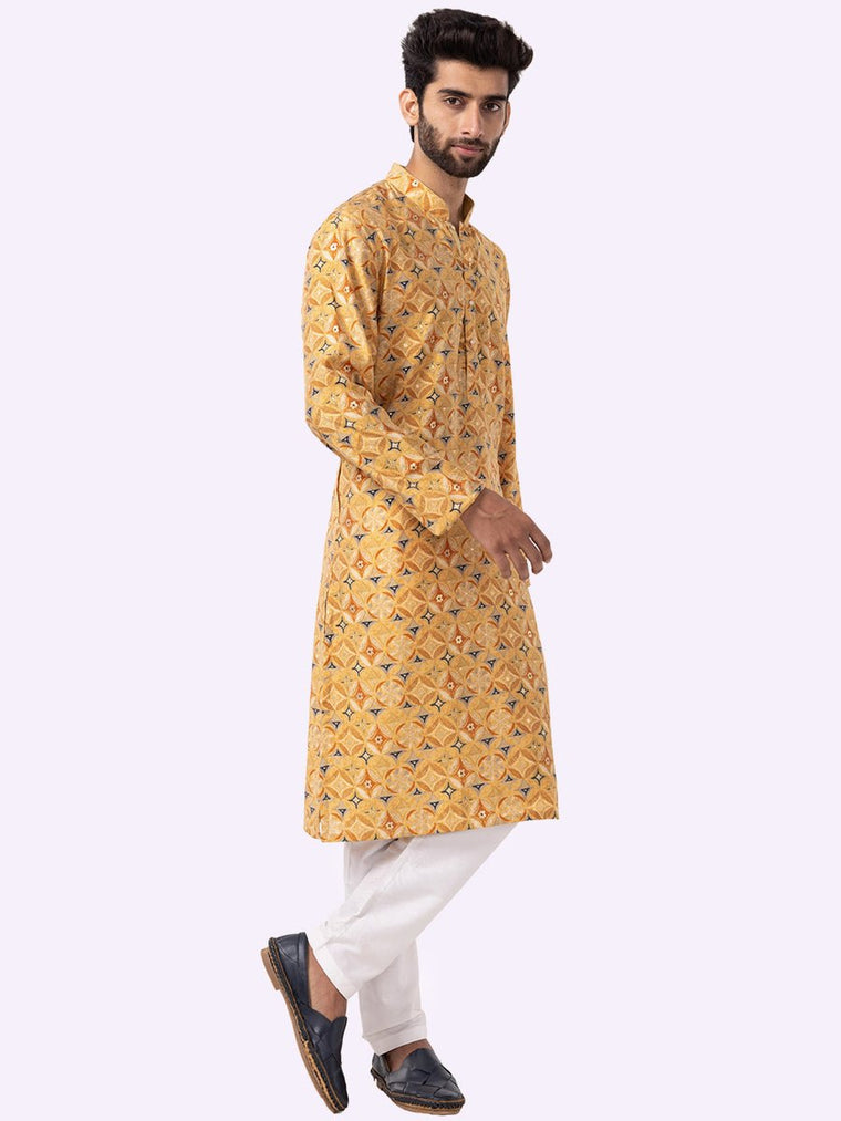 Designer Light Brown Printed Kurta For Men – The Kurta Company