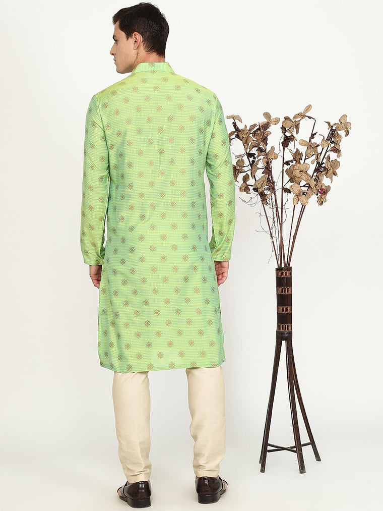 Lime Green Texture Silk Blend Kurta for Men – The Kurta Company