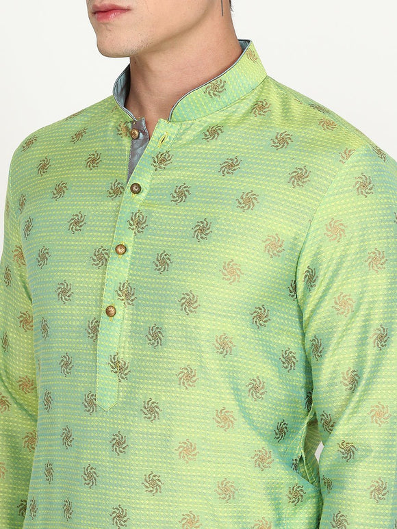 Lime Green Texture Silk Blend Kurta for Men – The Kurta Company