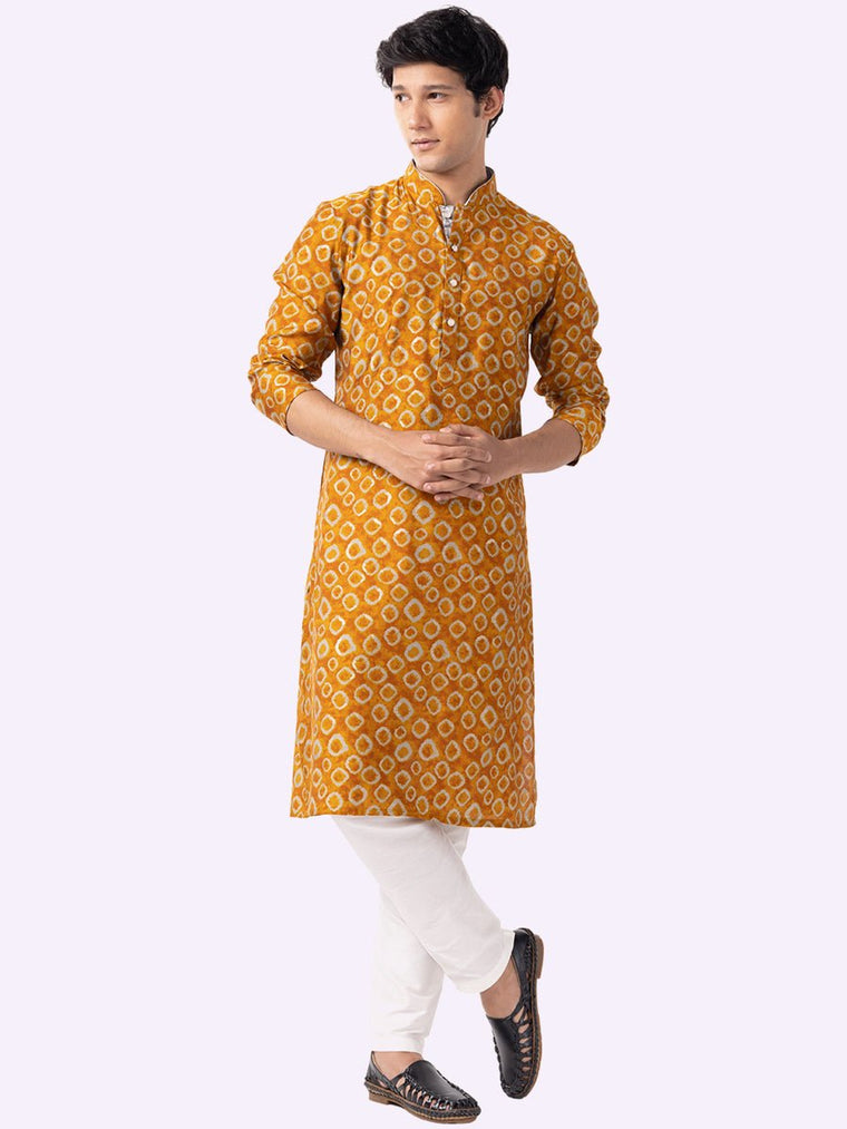 Designer Mustard Yellow Printed Kurta For Men – The Kurta Company