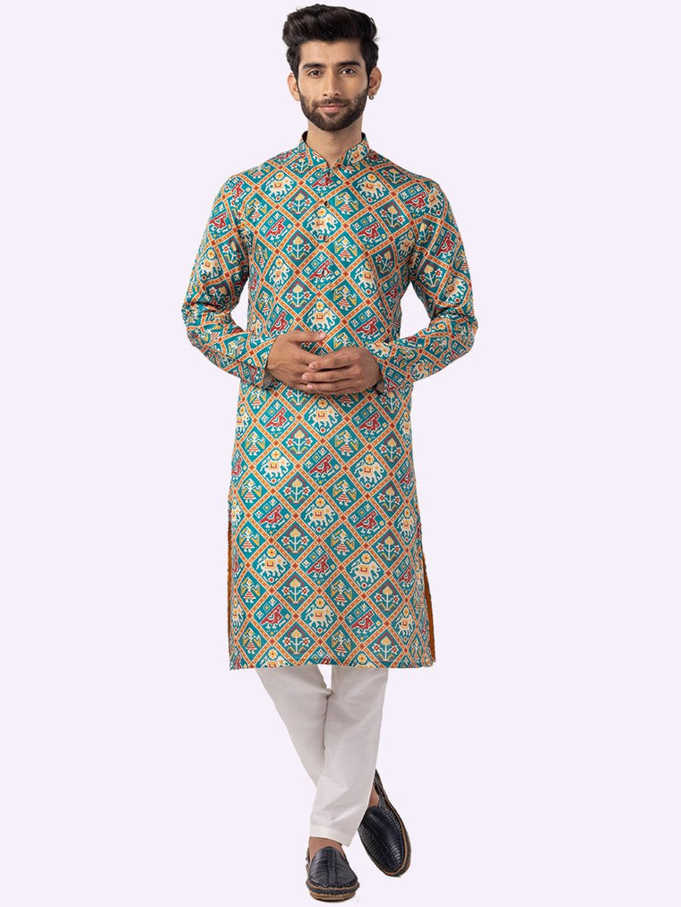 Designer Rama green Printed Kurta For Men – The Kurta Company