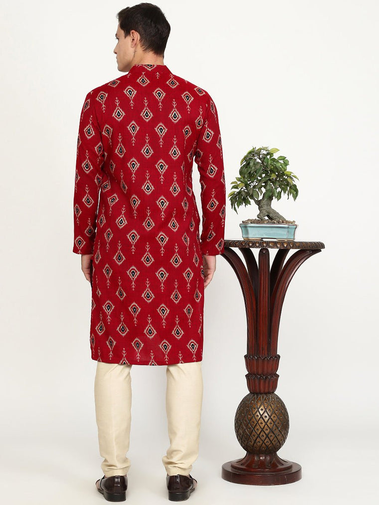 Red Printed Cotton Blend Kurta for Men – The Kurta Company