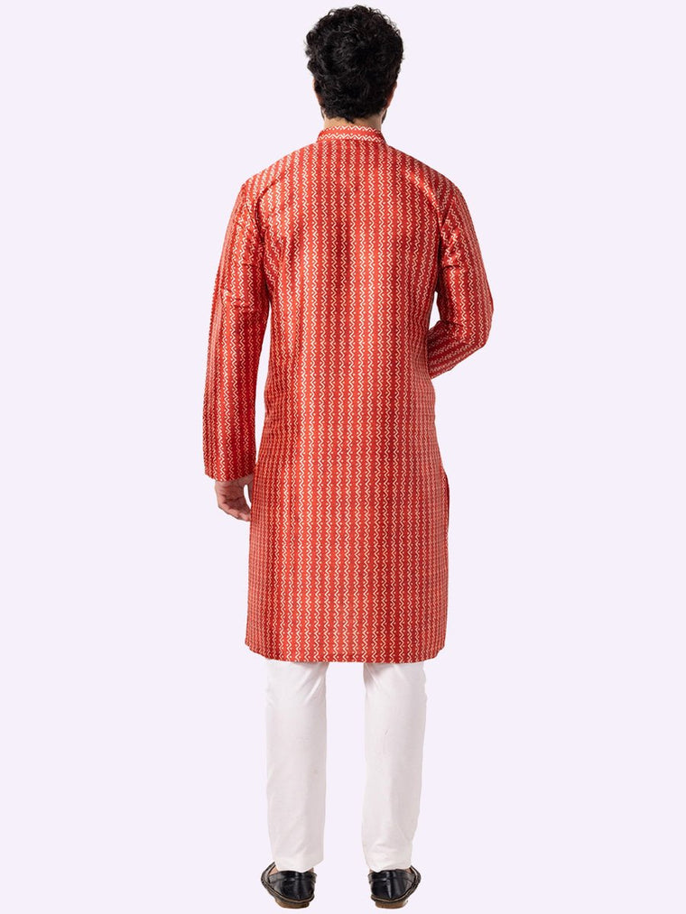 Red Printed Silk Blend Kurta – The Kurta Company