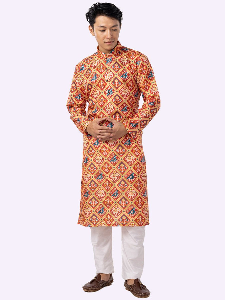 Stylish Ruby Red Printed Kurta For Men – The Kurta Company