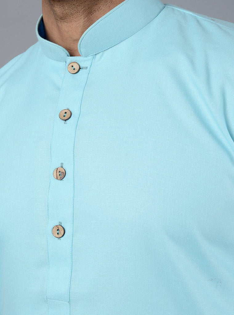 Sky Blue Solid Cotton Blend Kurta for Men – The Kurta Company