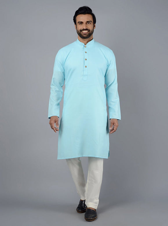 Sky Blue Solid Cotton Blend Kurta for Men – The Kurta Company