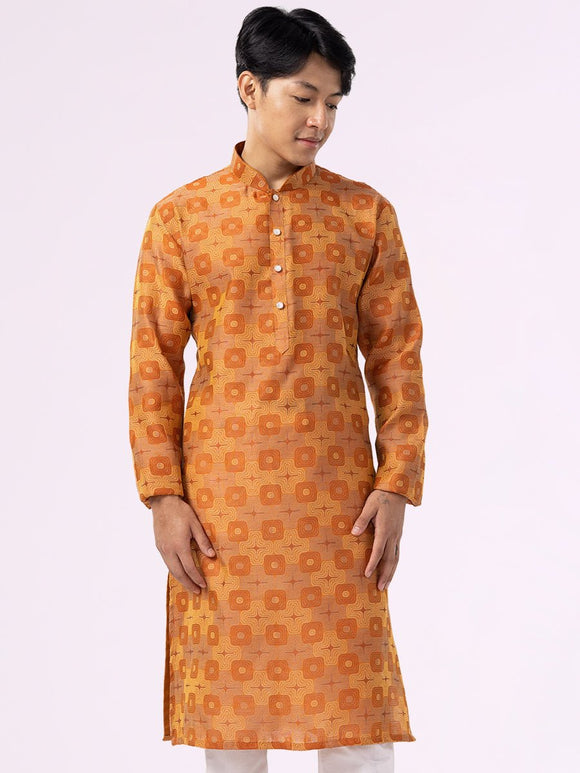 Warm Copper Printed Cotton Silk Blend Kurta for Men – The Kurta Company